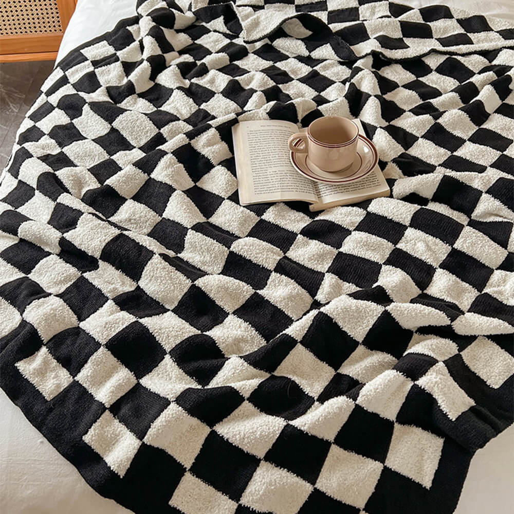 Cobertor xadrez de pelúcia em bloco colorido